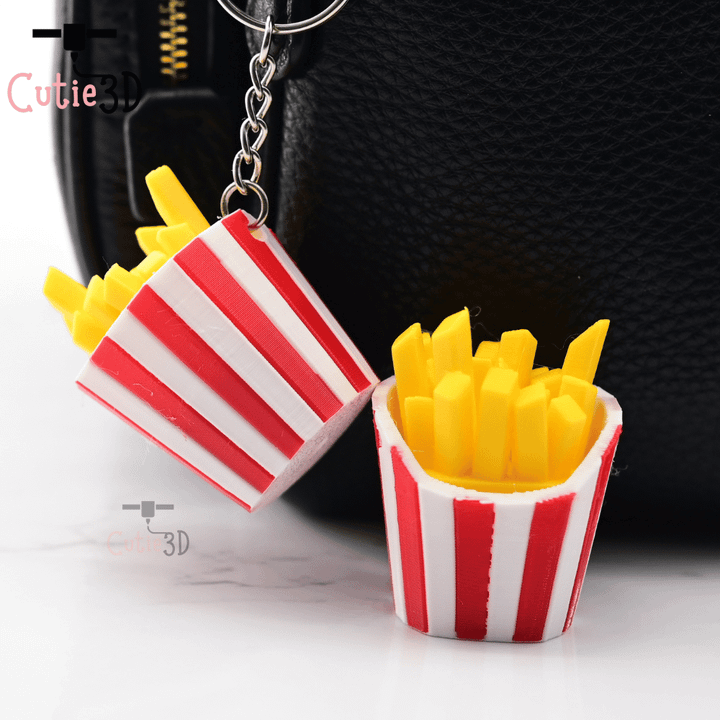 3D Printable Cutie3D Keycap Fidget Clicker French Fries Keychain - Cute Backpack Keychain by Cutie3D